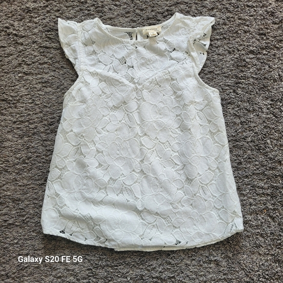 Monteau | Tops | Monteau White Lace Blouse With Flutter Cap Sleeves ...